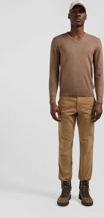 Eden Park Pull Col V En Laine Et Coton Camel Demi-lune Cercl&eacute;e Coupe Regular