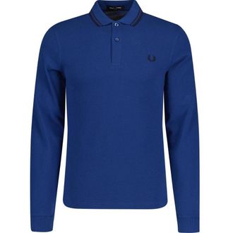 Fred Perry Schwarzes dunkelblaues Langarm-Poloshirt mit Doppelstreifenkragen