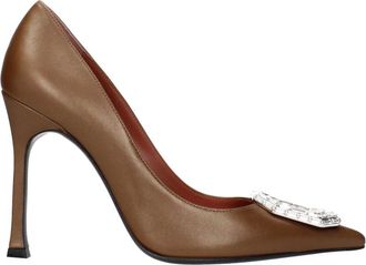 Amina Muaddi Femme, Chaussures, Brun, Taille: 37 EU Escarpins à Talons Hauts en Cuir Marron