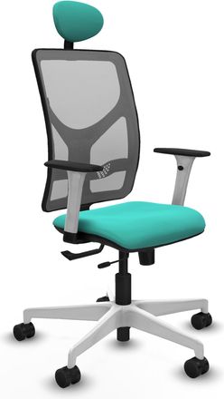 Piqueras y Crespo Ergonomischer Stuhl mit hoher R&uuml;ckenlehne, mit wei&szlig;en und schwarzen Armlehnen, h&ouml;henverstellbare Lendenwirbelst&uuml;tze und festes Kopfteil, ausgestattet 