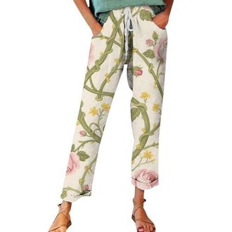 Generic Pantalon Lin Femme &Eacute;t&eacute; Blanc Large Elegant Pantalon D&eacute;contract&eacute; &Agrave; Jambes Larges pour Femme Couleur Unie Style D&eacute;contract&eacute; &Eacute;t&eacute; Large Vetement Fluide Li