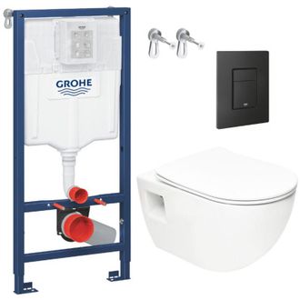 GROHE WC-Paket mit Rahmen Rapid sl + sp&uuml;lrandlose SAT-Toilette + SoftClose-Sitz + mattschwarze Platte (RapidSL-Project-KF0) - Grohe
