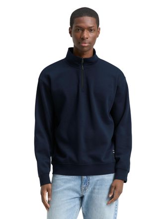 Tom Tailor Herren 1049013 Troyer Sweatshirt mit Logo-Badge, 10668-Sky Captain Blue, XXL