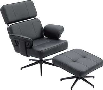 HOMCOM Relaxsessel mit Hocker, Fernsehsessel mit Verstellbare Kopfst&uuml;tze, Liegefunktion, TV-Sessel aus Kunstleder Ruhesessel f&uuml;r Wohnzimmer, Schlafzimmer Sch