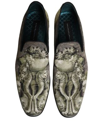 Dolce & Gabbana Mens Brown Baroque Print Slip On Loafers Shoes Leather