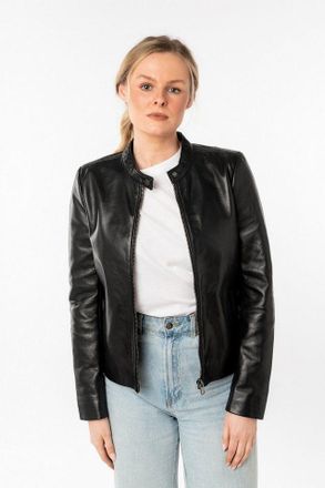 Mauritius Lederjacke MWMair mit Stehkragen & Drucker, Slim Fit