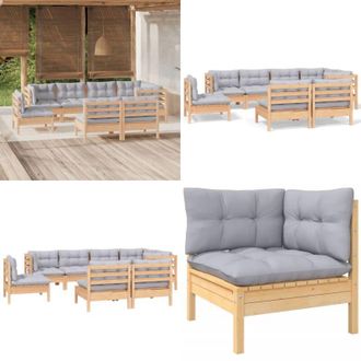 vidaXL 8-tlg. Garten-Lounge-Set mit Grauen Kissen Kiefer Massivholz - Terrassensofa - Kieferholz
