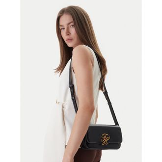 Tommy Hilfiger Handtasche Tommy Hilfiger Th Script Flap Crossover AW0AW18399 Schwarz