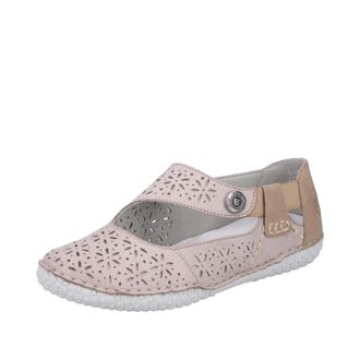 Rieker Riemchenballerina RIEKER, Damen, Gr. 36, hellbeige, Glattleder, Nubuklederimitat, Schuhe Riemchenballerina, Schlupfschuh, Slipper mit modischer Perfor