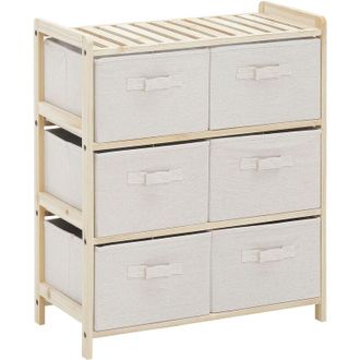 HOMCOM Homcom - Commode 6 tiroirs tissu polyester beige dim. 59L x 28l x 70H cm bois sapin