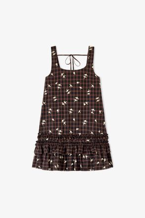 Ganni Cappuccino Kleid mit bedrucktem Karomuster Bio-Baumwolle - Gr&ouml;&szlig;e 34