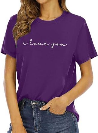 Generic T-shirt d&eacute;contract&eacute; &agrave; manches courtes pour femme Motif Saint-Valentin 2026, violet, 3XL