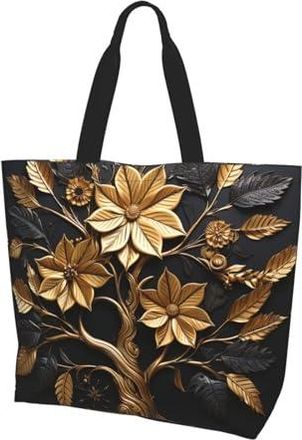 Generic Arbre Dor&eacute; Grav&eacute; Sac Courses R&eacute;utilisable Tote Bag Grand Sac Fourre Tout Pour Gym Shopping Travail