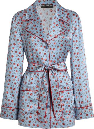 Dolce & Gabbana haut nou&eacute; &agrave; fleurs - Bleu