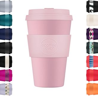 Ecoffee Cup 14oz 400ml Wiederverwendbare umweltfreundliche 100% pflanzliche Kaffeetasse mit Silikondeckel und H&uuml;lle - Melaminfreie und biologisch abbaubare Reiset