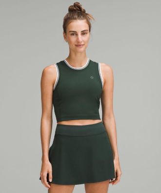 lululemon D&eacute;bardeur de tennis Varsity court &agrave; encolure d&eacute;gag&eacute;e Maintien moyen, bonnets B/C pour Femmes - Vert/Blanc - Taille 12