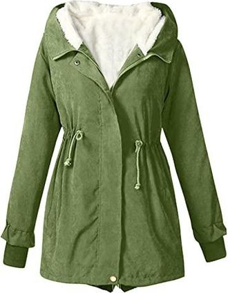 Generic Vestes dhiver chaudes pour femmes, couleur unie, &agrave; capuche, poches zipp&eacute;es, veste polaire 2026, vert militaire, XXL