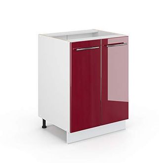 Vicco Meuble Bas de Cuisine Fame-Line, Rouge Bordeaux Haute Brillance/Blanc, 60 cm sans Plan de Travail