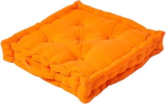 Homescapes Farbenfrohes Sitzkissen Stuhlkissen Sitzerh&ouml;hung Stuhlauflage, 50 x 50 cm, 100% Reine Kaliko Baumwolle mit Polyester F&uuml;llung, Uni orange