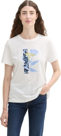 Tom Tailor Damen T-Shirt aus Bio-Baumwolle mit Print, 10320 - Soft Clear White, XXL