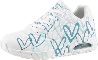 Skechers Wedgesneaker SKECHERS UNO-SPREAD THE LOVE, Damen, Gr. 35, blau (wei&szlig;, t&uuml;rkis), Lederimitat, kontrastfarbene Details, Schuhe, Freizeitschuh, Halbschuh,