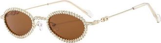 Generic Lunettes de soleil en diamant pour femme - Ovale rétro - Petites lunettes de soleil pour femme - Nuances vintage, 3, Taille unique