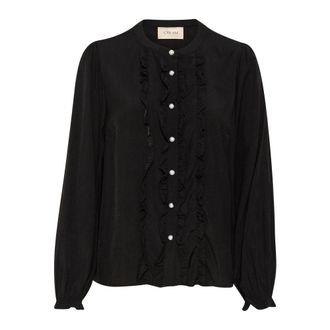 Cream Pitch Black Langarmbluse mit R&uuml;schen - - Blouses & Shirts - Damen - Schwarzk - S