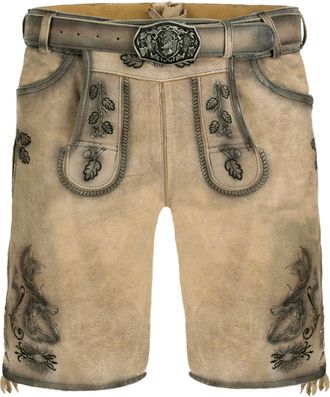 Almbock Lederhose kurz Herren - Lederhose Herren braun Wildbock (100% Wildleder) - Trachtenhose mit G&uuml;rtel braun Used in Gr. 54