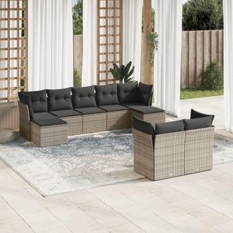 vidaXL 9-tlg. Garten-Sofagarnitur mit Kissen Grau Poly Rattan - Vidaxl