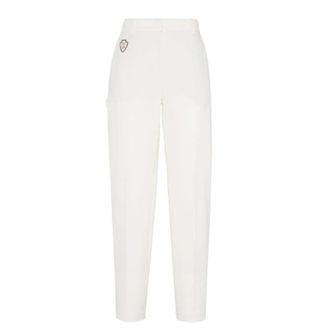 Brunello Cucinelli Wei&szlig;e Tailored Hose mit Logo Patch - - Trousers - Damen - Wei&szlig; - M