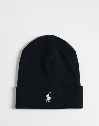 Polo Ralph Lauren M&uuml;tze aus Merinowolle mit Icon-Logo in Schwarz