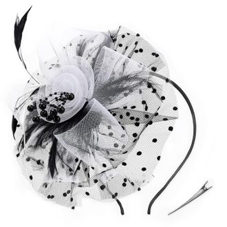 Dreshow Fascinators Hut Blume Mesh B&auml;nder Federn auf einem Stirnband und Einem Geteilten Clip Cocktail Tea Party Headwear f&uuml;r M&auml;dchen und Damen
