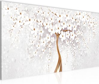 Runa Art Wandbild Baum Blumen 1 Teilig 100 x 40 cm Modern Bild auf Vlies Leinwand Abstrakt Wohnzimmer Schlafzimmer Wei&szlig; 046212a