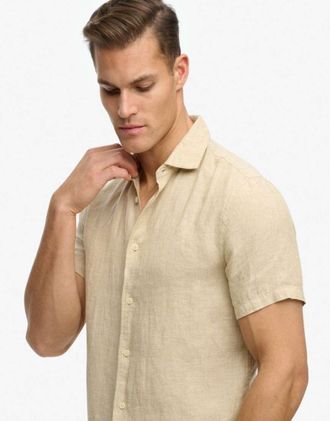 Superdry Riviera - Chemise en lin m&eacute;lang&eacute; &agrave; manches courtes - Chambray fauve-Neutral