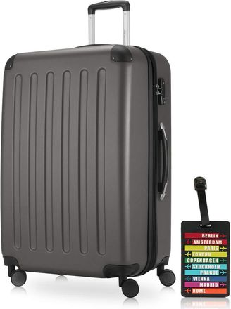 HAUPTSTADTKOFFER Spree - Hartschalenkoffer Rollkoffer + Kofferanhänger, erweiterbarer Reisekoffer, 4 Rollen, TSA, 75 cm, 119 Liter, Graphit