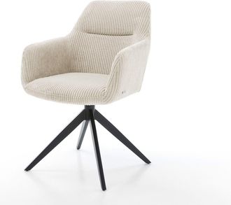 DELIFE Drehstuhl Pejo-Flex Cord Beige Kreuzgestell breit Schwarz 360° drehbar Wippfunktion Taschenfederkern, Esszimmerstühle