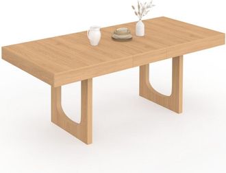 IDMarket Table &agrave; manger extensible rectangle ALOISE 4-8 personnes pied arc bois effet h&ecirc;tre 160-200 cm