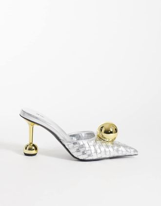 JW PEI Sofia - Gewebte Mules in Silber mit goldfarbenem Kugeldesign-Mehrfarbig