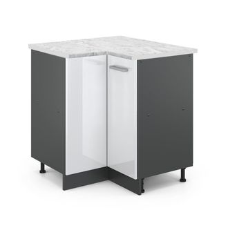 Vicco Eckunterschrank R-Line, K&uuml;chen Eckschrank, Wei&szlig; Hochglanz/Anthrazit, AP Marmor