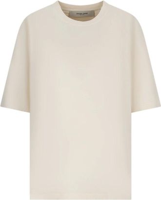 Golden Goose Femme, Tops, Beige, Taille: 42 FR T-shirt Coupe D&eacute;contract&eacute;e Jersey de Coton Patch Logo