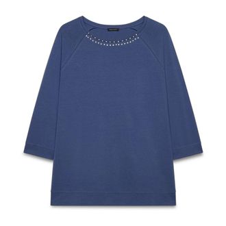 Fiorella Rubino Baumwoll-T-Shirt mit Strass und Nieten - - Blouses & Shirts - Damen - Blau - XS