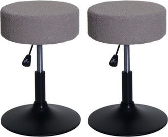 Hhg Neuwertig] 2er-Set Hocker HHG 888, Sitzhocker Schminkhocker, höhenverstellbar drehbar ø 37cm Stoff Bouclé 450g/m² mvg taupe