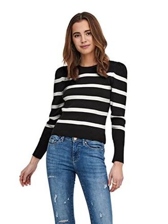 Only ONLSALLY L/S Puff Pullover KNT Noos Sweater, Noir/Rayures, S Femme