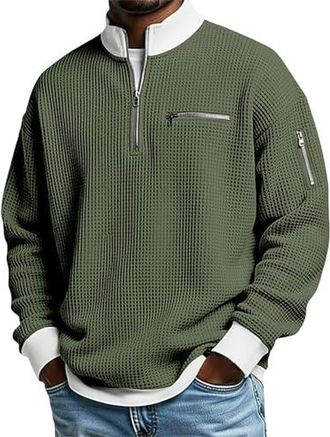 Generic Sweat-shirt pour homme sans capuche - Demi-fermeture &eacute;clair - D&eacute;contract&eacute; - Couleur unie - Printemps - Automne - Manches longues - Col montant - Pull 