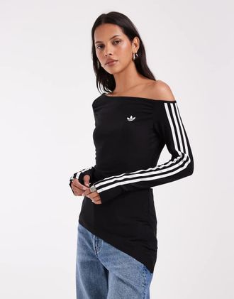 adidas Originals top asym&eacute;trique &agrave; manches longues noir