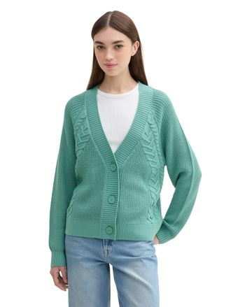 Tom Tailor Damen Cardigan mit Zopfmuster, 34206 - Dark Pacific Teal, S
