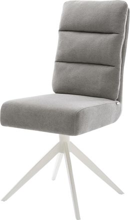 DELIFE Esszimmerstuhl Pela-Flex Kreuzgestell breit Wei&szlig; Strukturstoff Soft Grau 360&deg; drehbar Wippfunktion Taschenfederkern