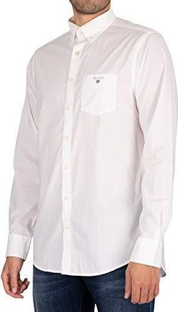 GANT REG Broadcloth BD Chemise Boutonnée en Drap Fin Regular, White, L Homme