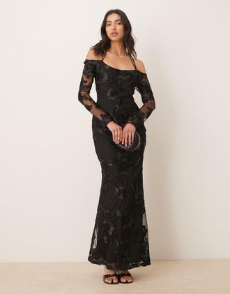 Pretty Lavish Jamila - Robe longue &agrave; manches longues - Noir fleuri