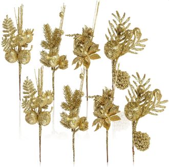 Com-Four 8X Deko-Gesteck, dekorative Zweige als tolle Weihnachtsdekoration, schöner Raumschmuck, verschönert Geschenke auch für Kränze und Blumenarrangements D